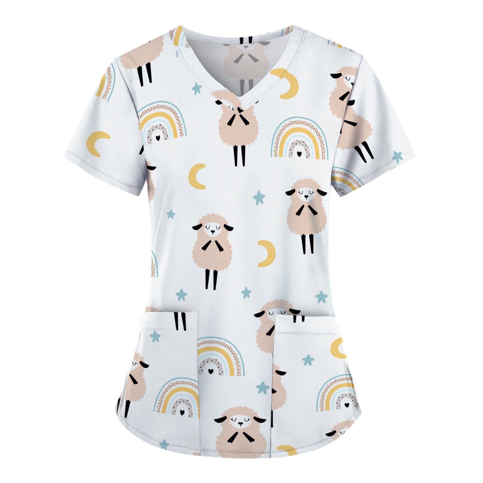 Women Nursing Scrubs Tops V-neck Cartoon Pattern T... – Vicedeal