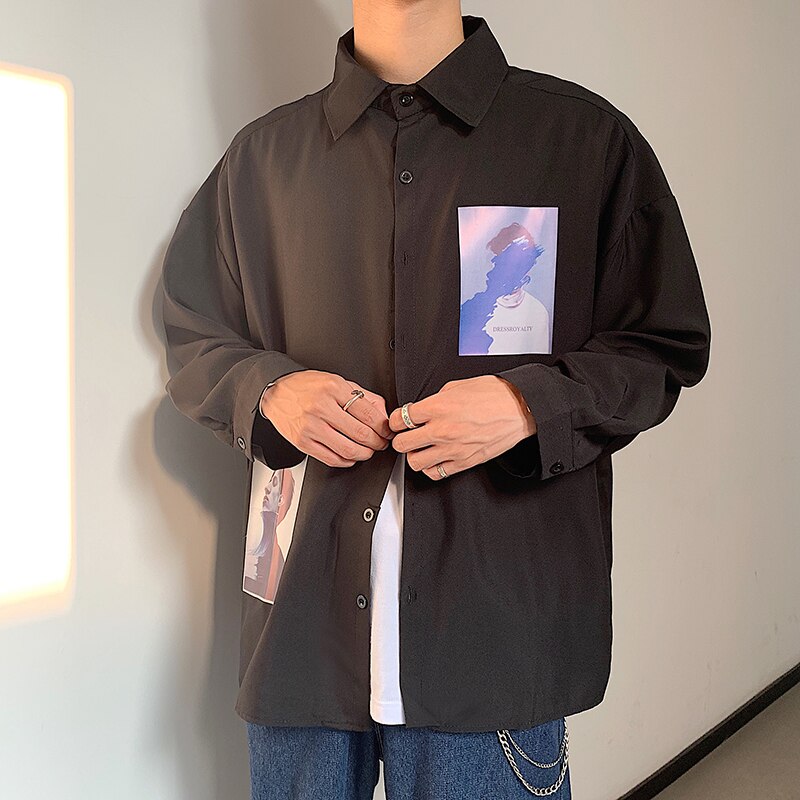 Mannen Shirt Lange Mouw Tops Gedrukt Single Breast... – Vicedeal