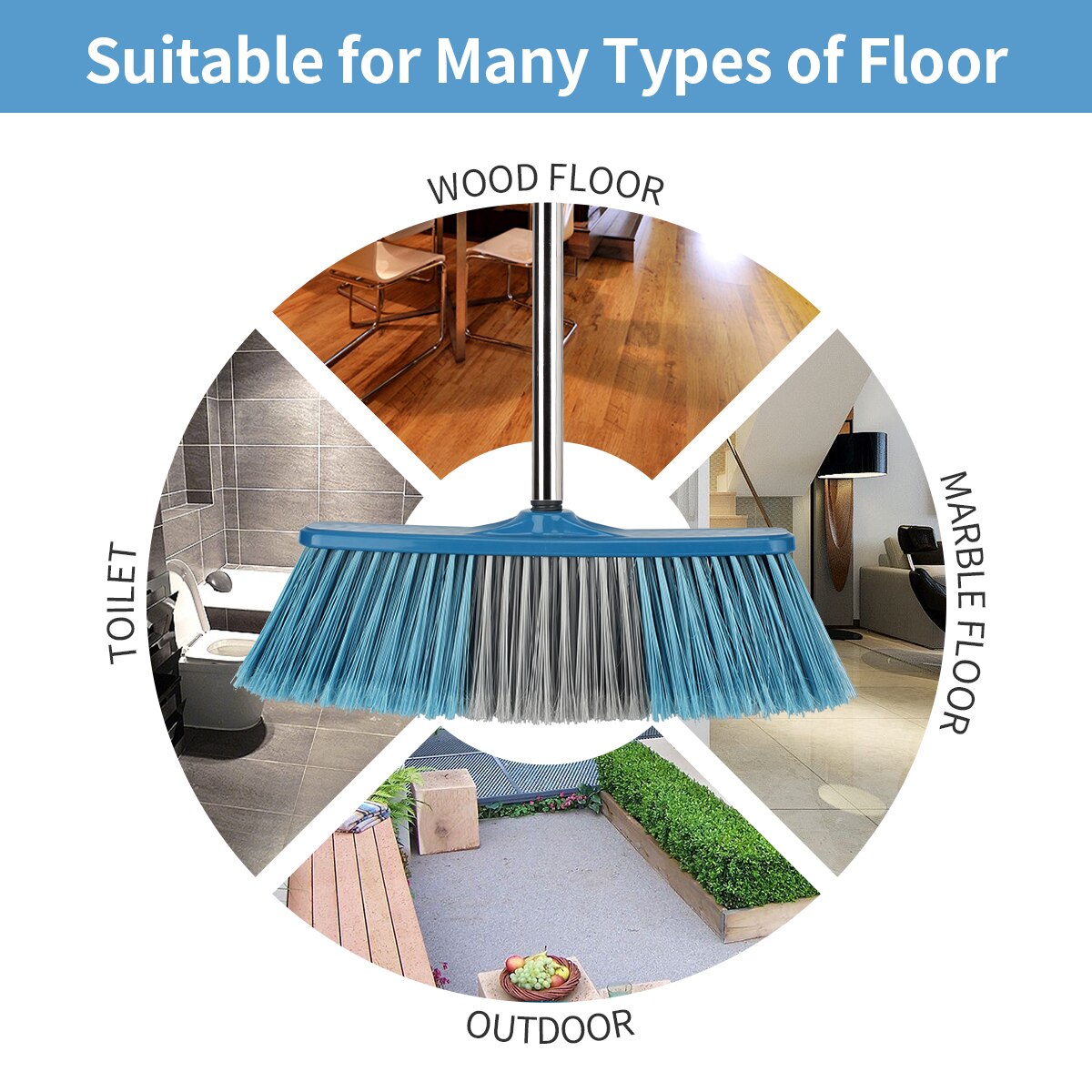 Big Floor Cleaning Broom Adjustable Long Handle St... – Grandado