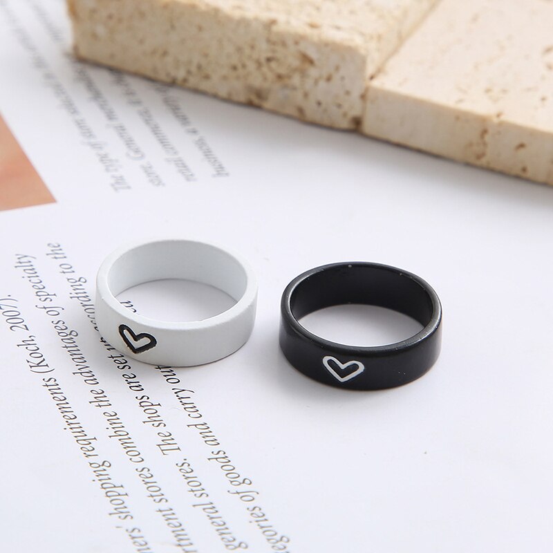 2Pcs/Set Simple Heart Rings for Couples Love Rings... – Grandado