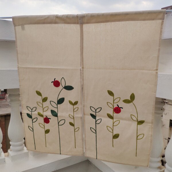 Een Grove Doek Half Gordijn. Cartoon Borduurwerk P... – Vicedeal