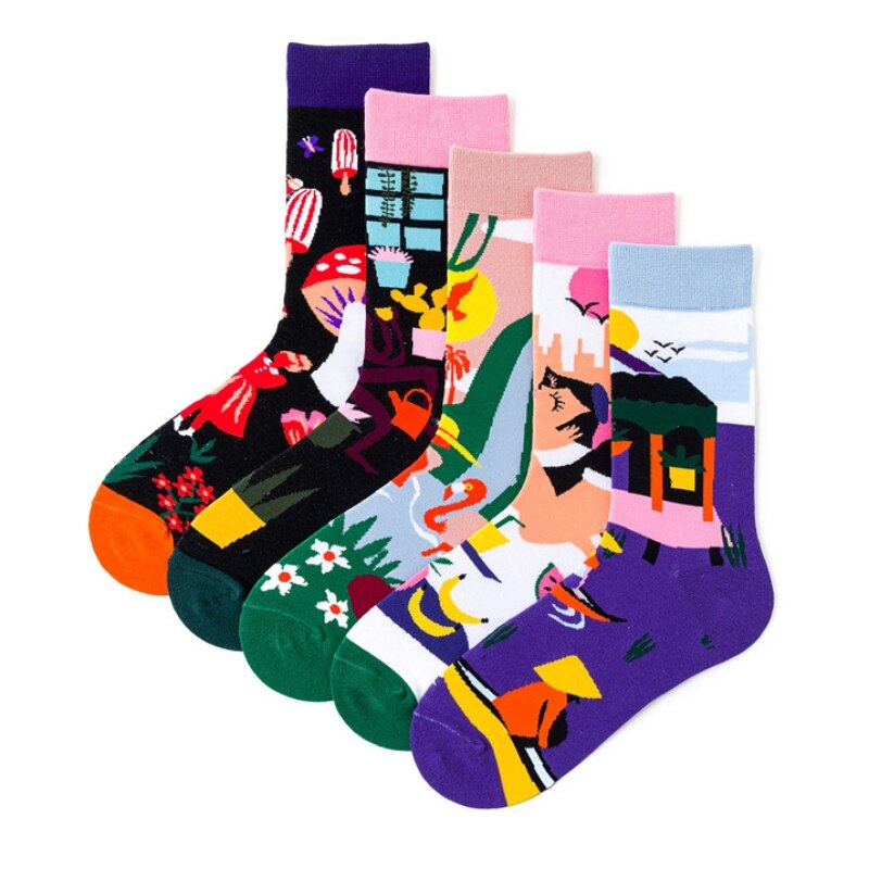 Women Men Harajuku Flower Cartoon Pattern Socks Fu... – Vicedeal