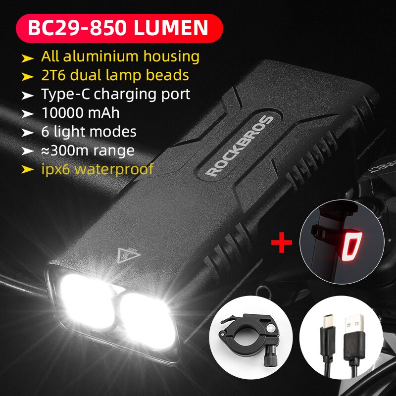 ROCKBROS Front Rear Bike Light Set High Brightness... – Grandado