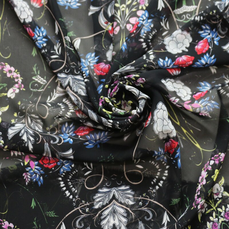 Vintage Flower Chiffon Fabric Black – Grandado