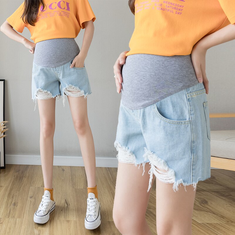 Summer Thin Ripped Hole Denim Maternity Shorts Wid... – Grandado