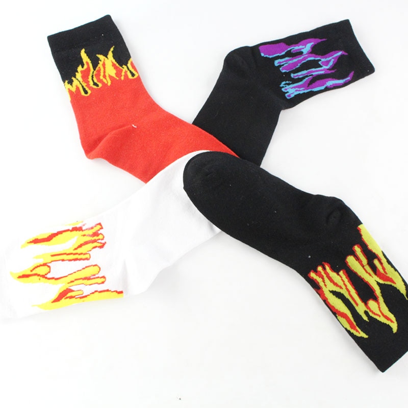 Men Hip Hop Red Yellow Flame Crew Socks Lifelike J... – Grandado