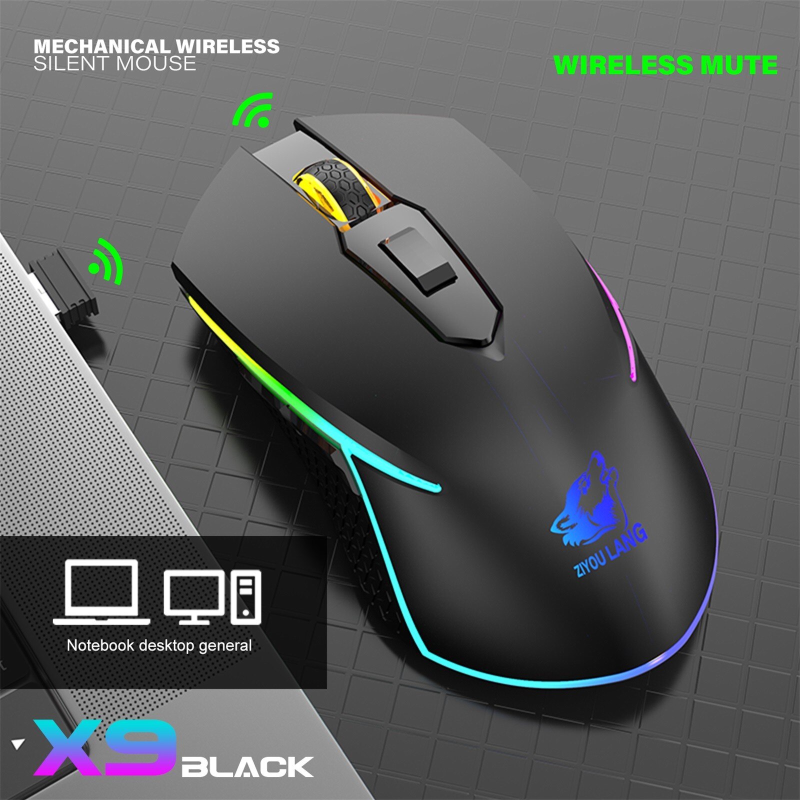 X9 – souris de jeu RGB sans fil rechargeable et si... – Grandado