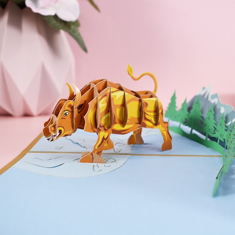 3D Pop-Up Dier Vee Wenskaart Chinese Jaar Koe Post... – Vicedeal