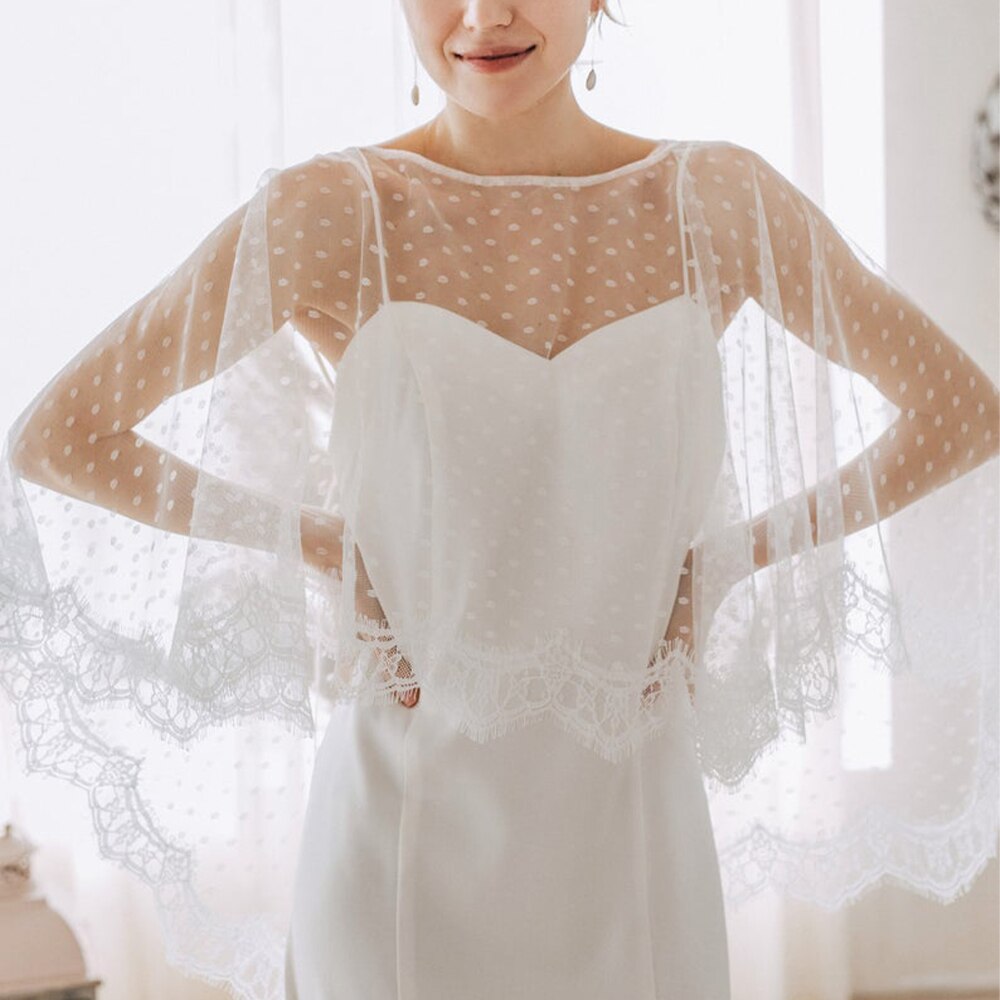 Women Polka dots Tulle Evening Prom Cape O-Neck So... – Grandado