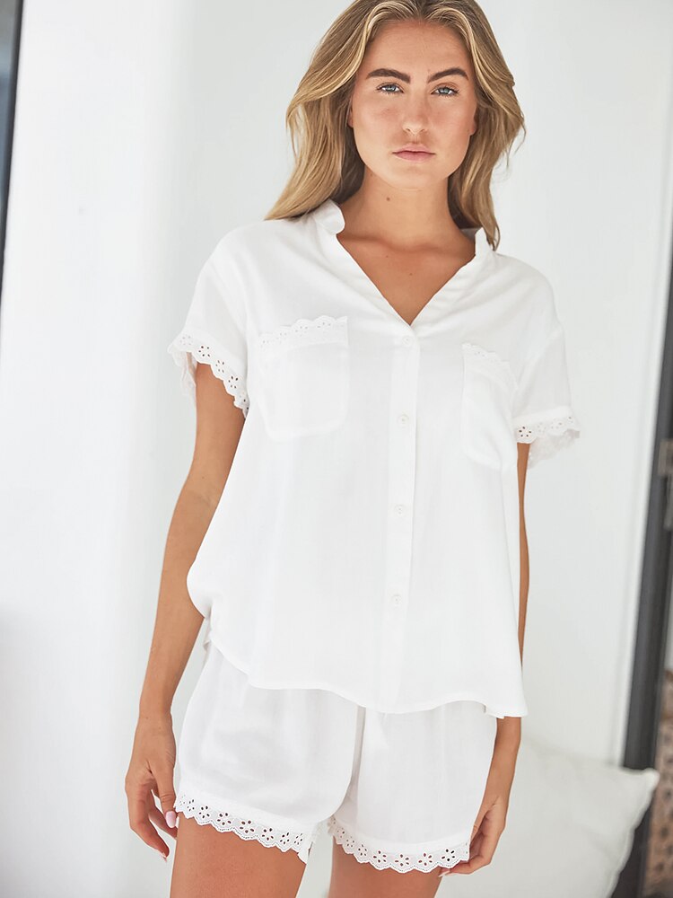 Hiloc Lace Homewear Women's Pajamas Set V-Neck... – Grandado