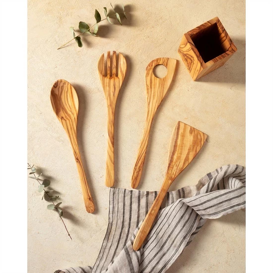 Olive Tree Salad Service Set 5 Piece 30 Cm. Spoon ... – Vicedeal