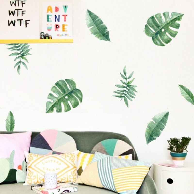 Green Leaf Wall Stickers TV Background Living Room... – Grandado