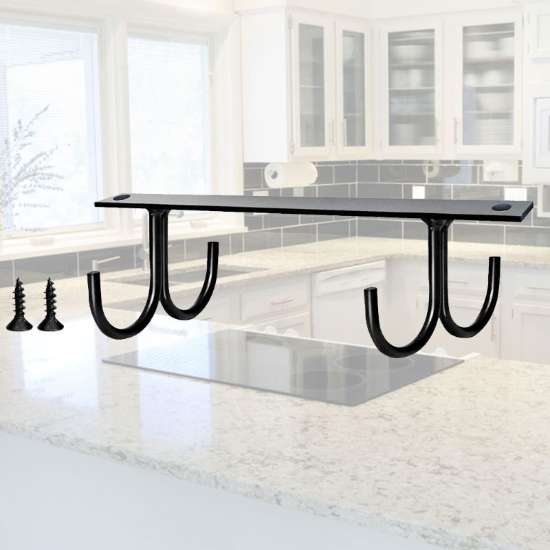 Kitchen Cup Holder Mug Rack Under Cabinet 4 Hooks ... – Vicedeal