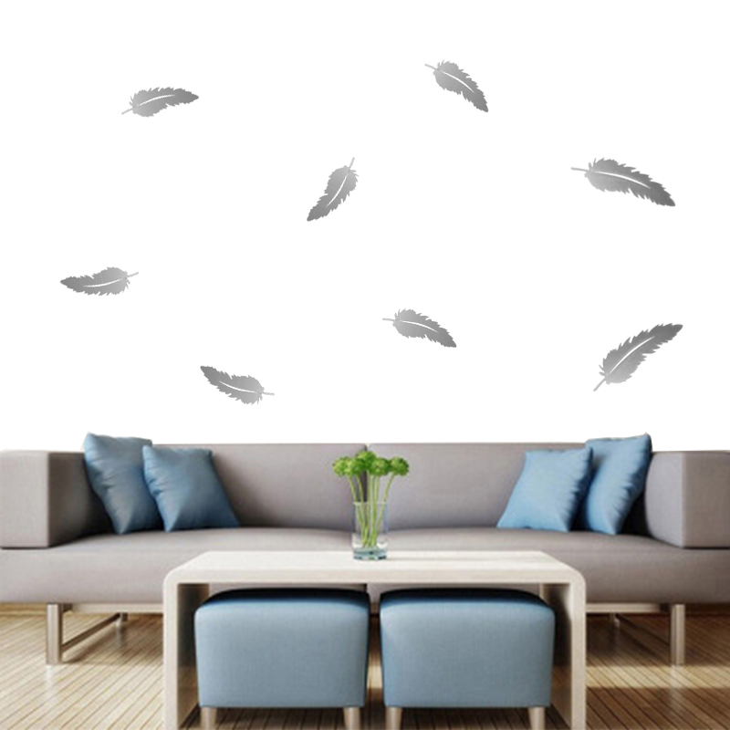 8pcs Feather Ontworpen 3D Muur Spiegel Sticker Cra... – Grandado