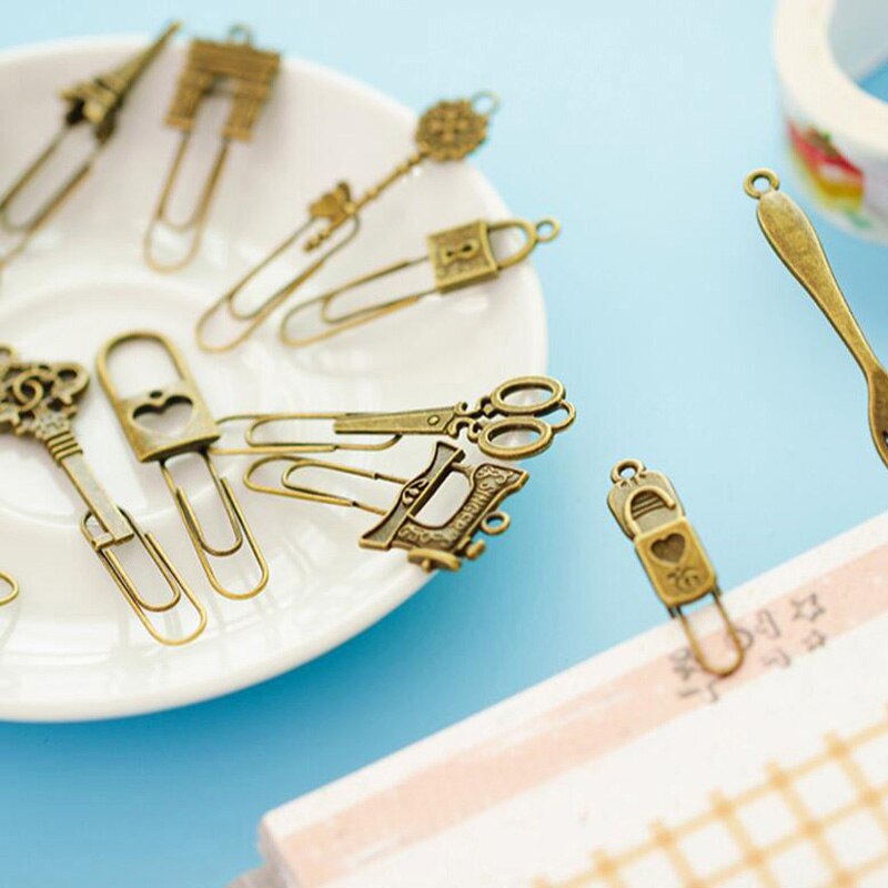 10 Piece/lot Cute Metal Bookmark Vintage Key Bookmarks Paper Clip For ...