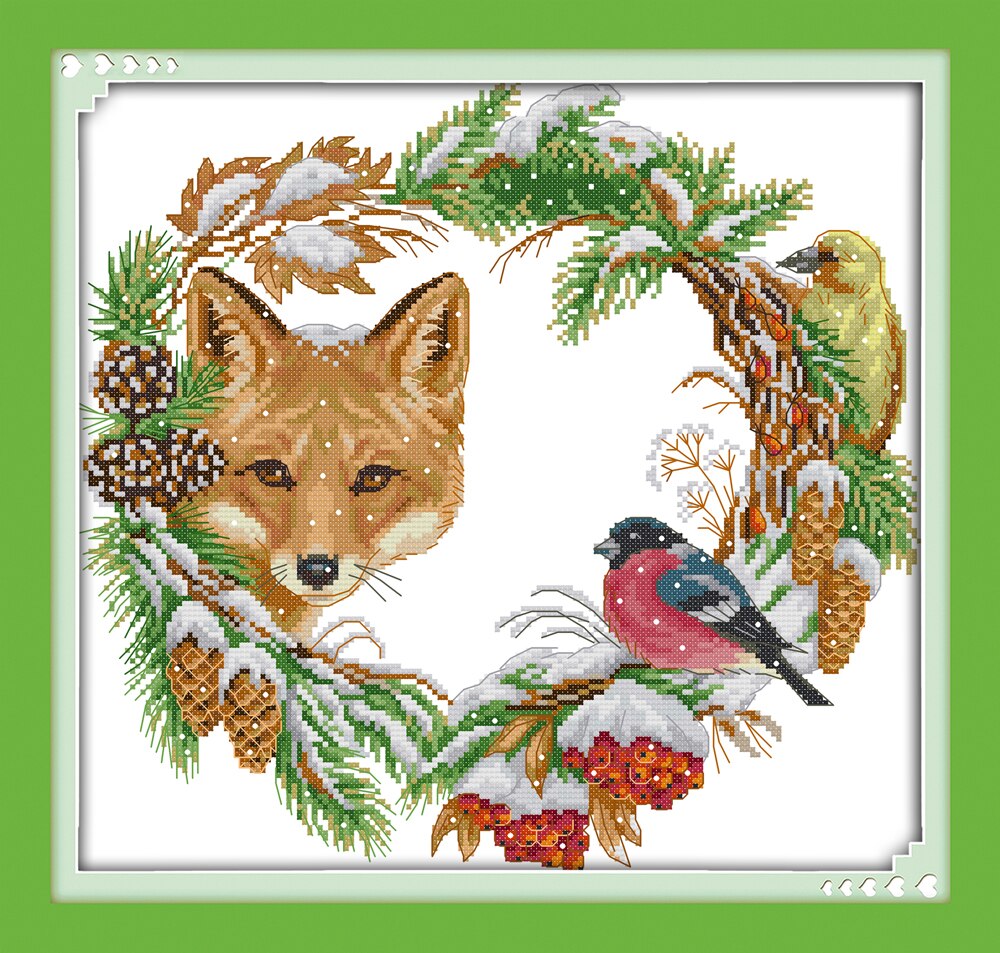 The fox and the garland cross stitch kit aida 14ct... – Grandado