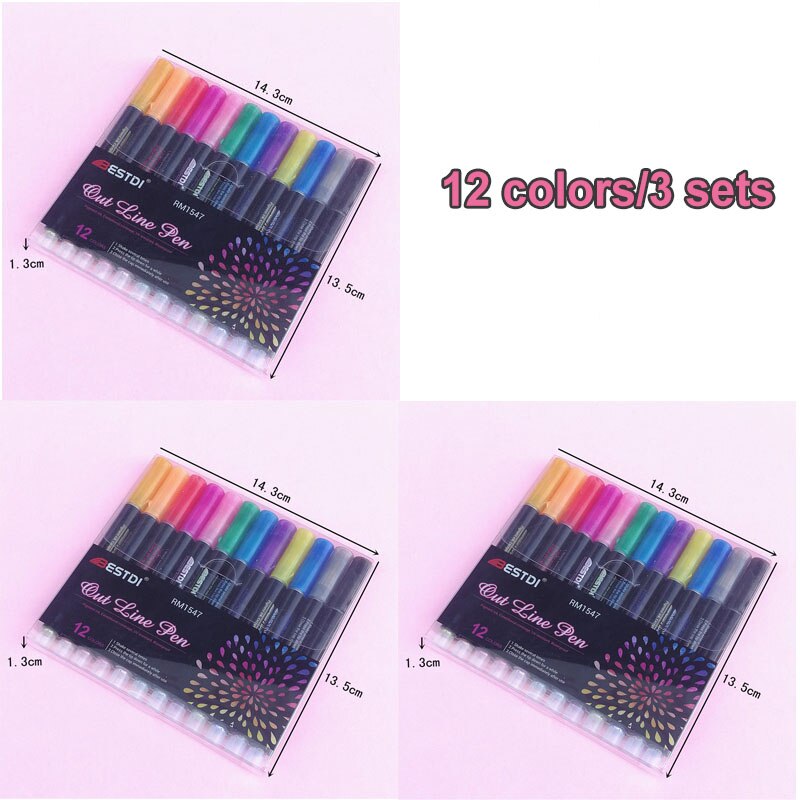 12PCS/Set Double Line Pen Metallic Color Magic Out... – Grandado