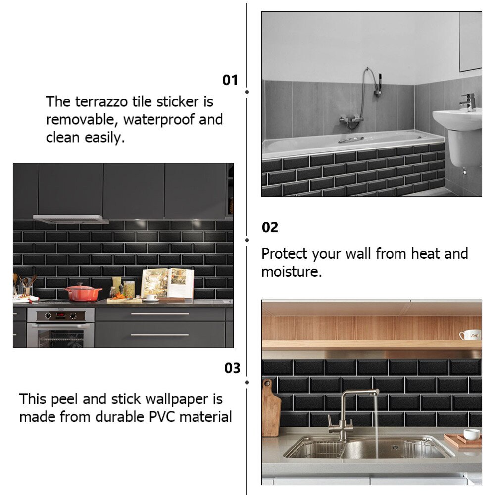 1 Set Rectangular Brick Wall Stickers Black Peel a... – Vicedeal