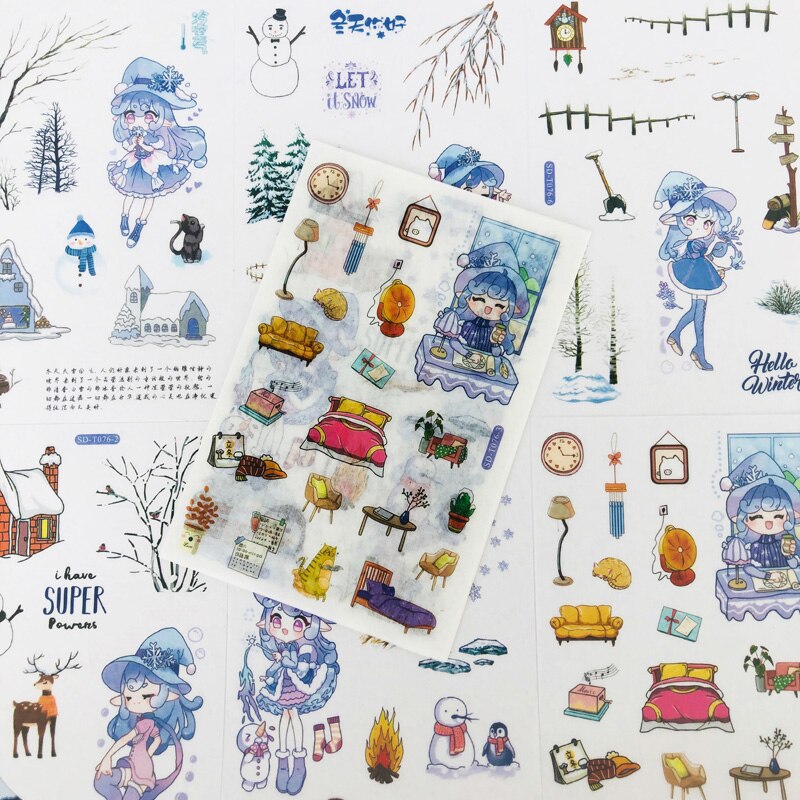 6 Sheets /Pack Winter Girls Snowman Paper Sticker ... – Grandado