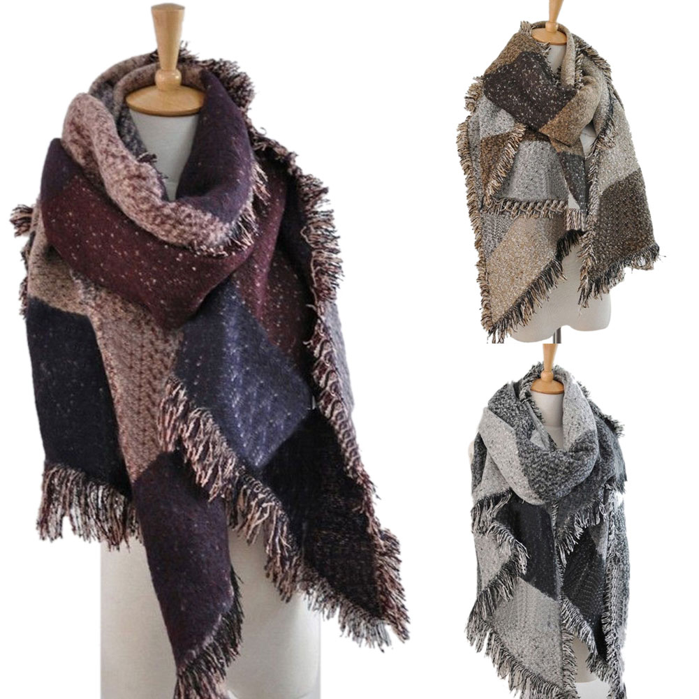 Women Warm Plaid Scarf Female Fringed Woolen Shawl... – Grandado