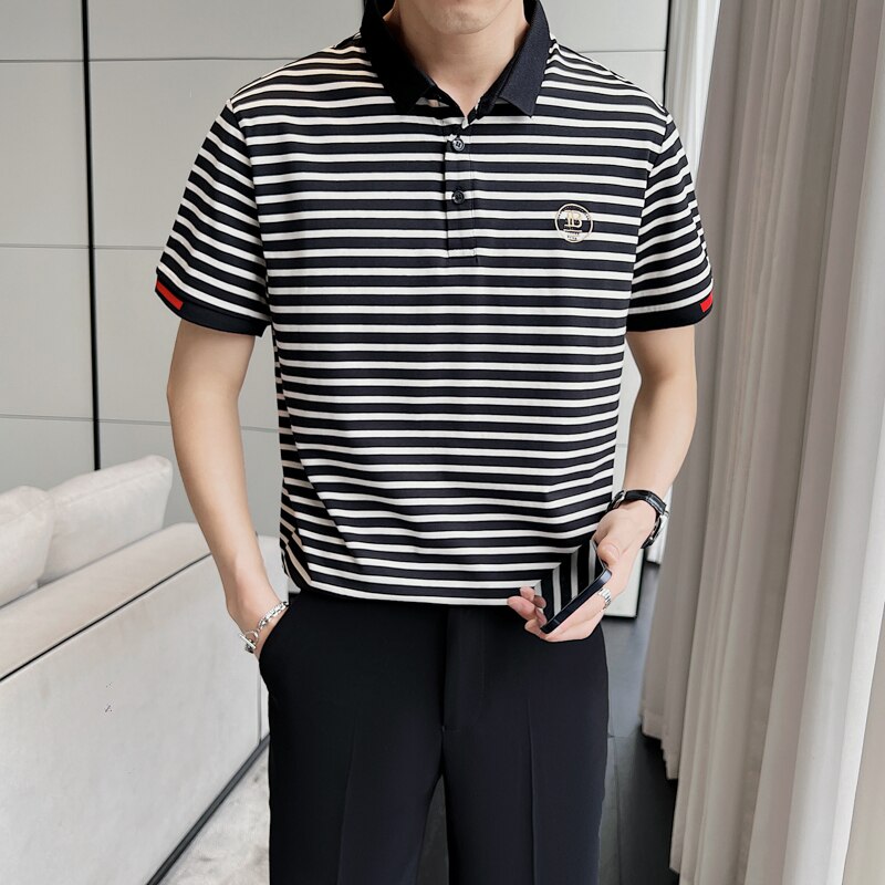 Mode Gestreepte Polo Shirts Mannen Revers Korte Mo... – Grandado