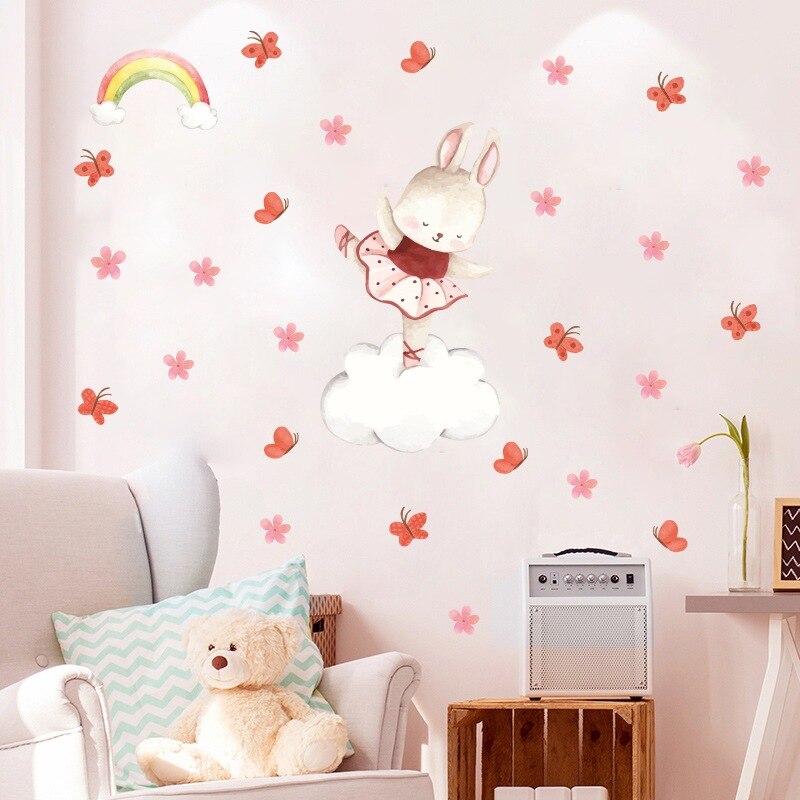 Cute Cartoon Rabbit Wall Stickers wallpaper Ballet... – Grandado