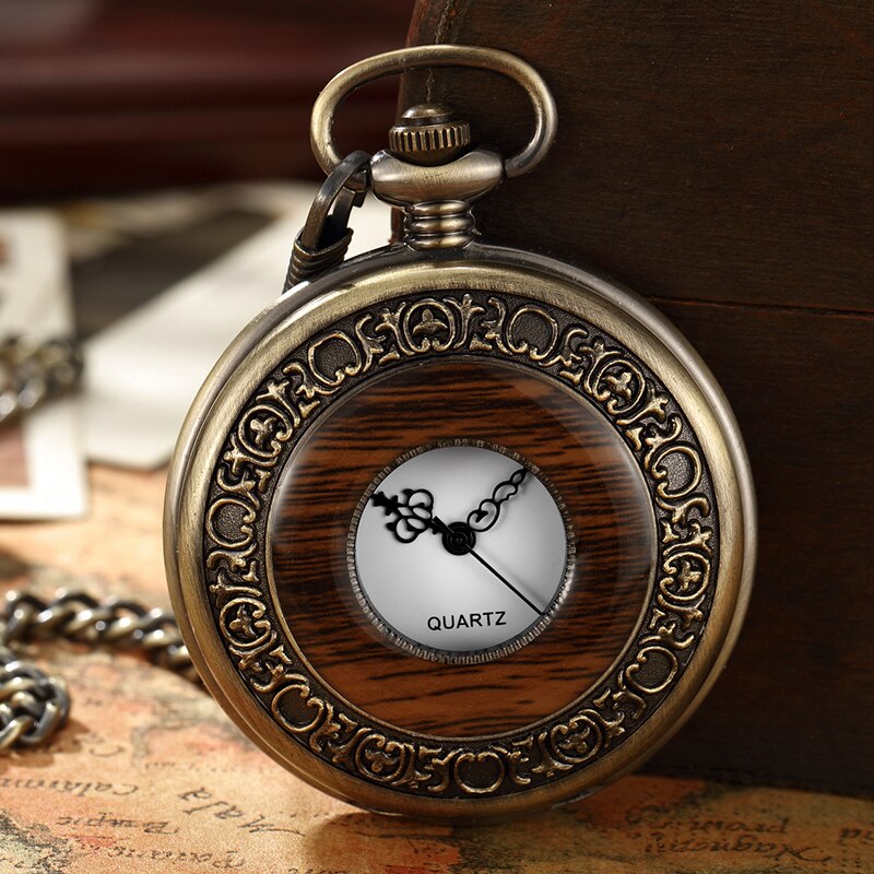 Unqiue Solid Wood Pocket Watch With Box FOB Chain ... – Grandado