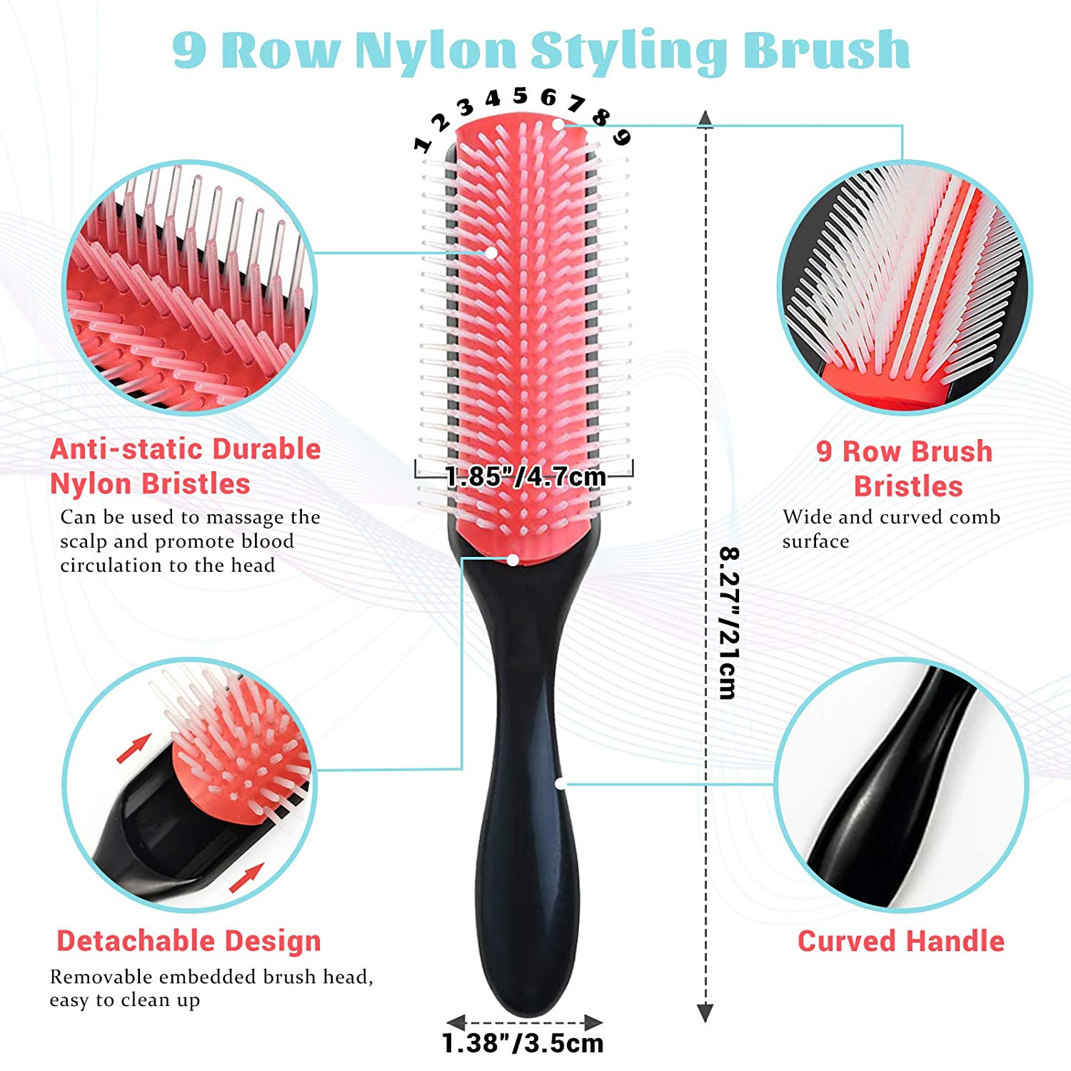Detangling Hair Brush Detangler Hair Comb 9-Rows C... – Grandado