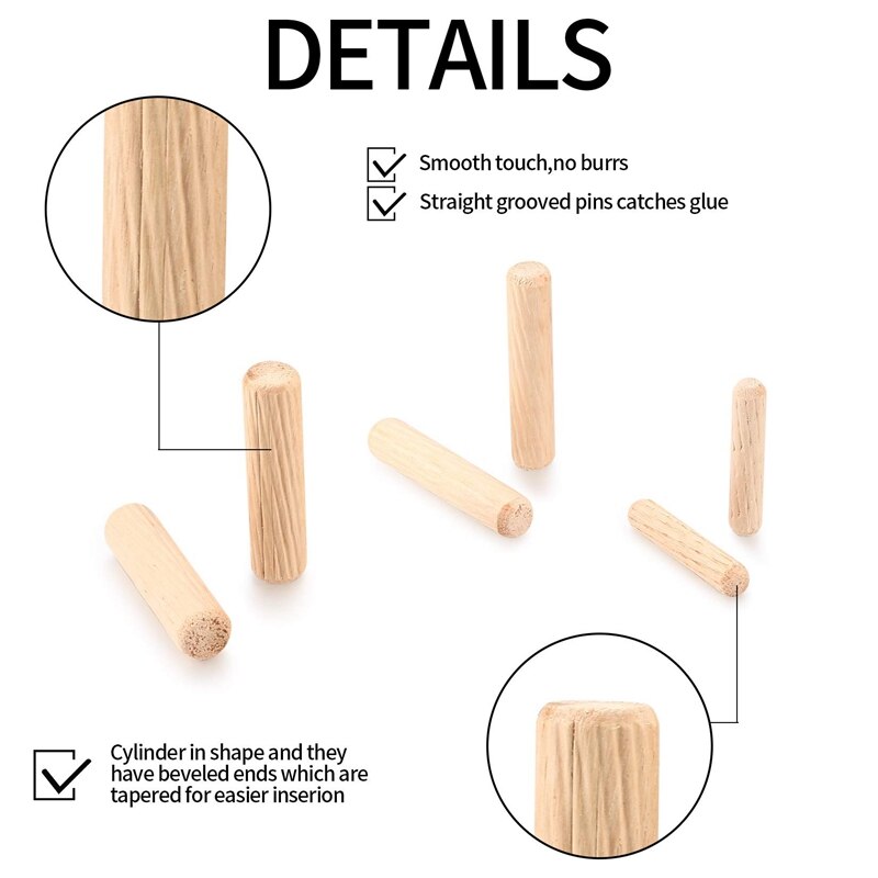 300Pcs 6mm 8mm 10mm L Fluted Wood Dowel Pins Bevel... – Grandado