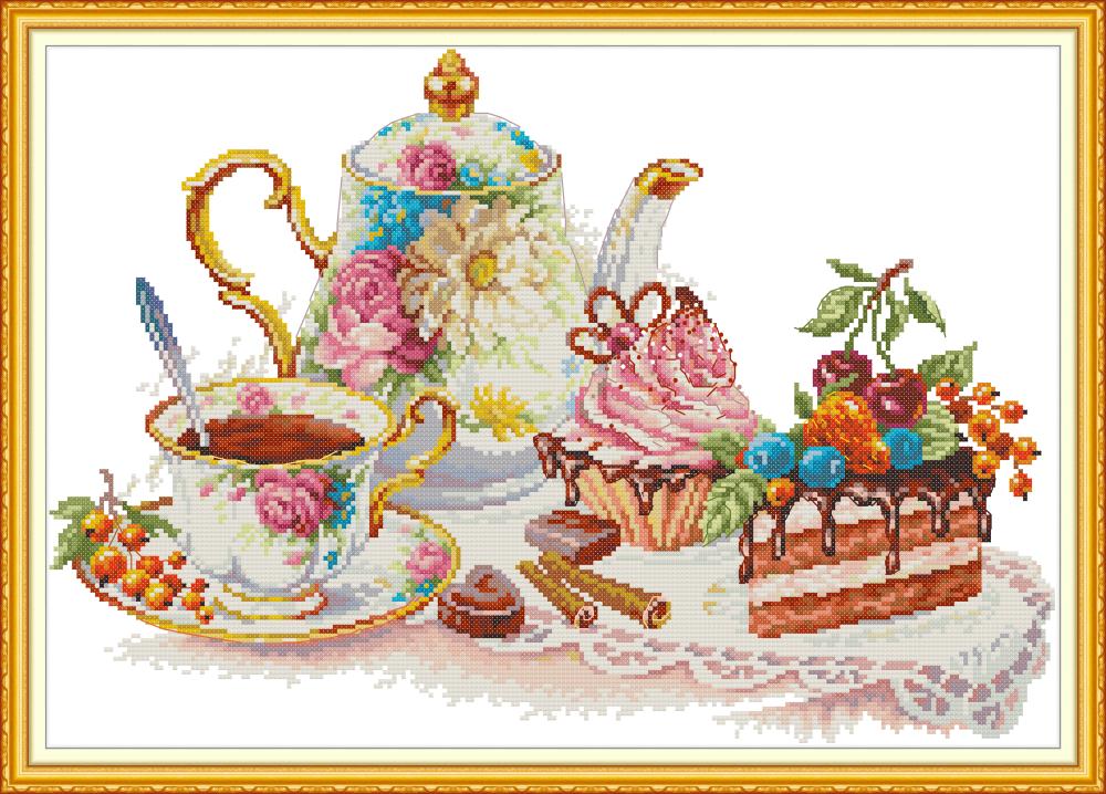 Afternoon tea dessert coffee painting counted prin... – Vicedeal
