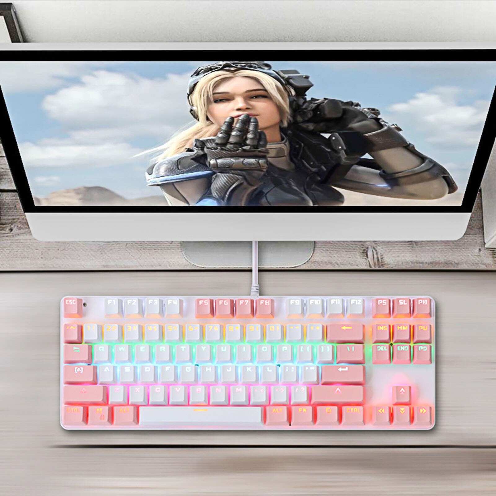 K100 Mechanical Keyboard Two-color 87-key Green Ax... – Grandado