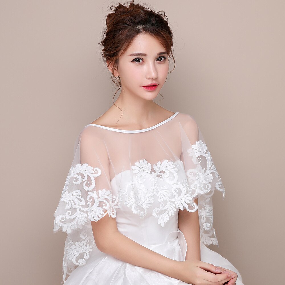 Women Ivory Wedding Bridal Cape Applique Soft Form... – Grandado
