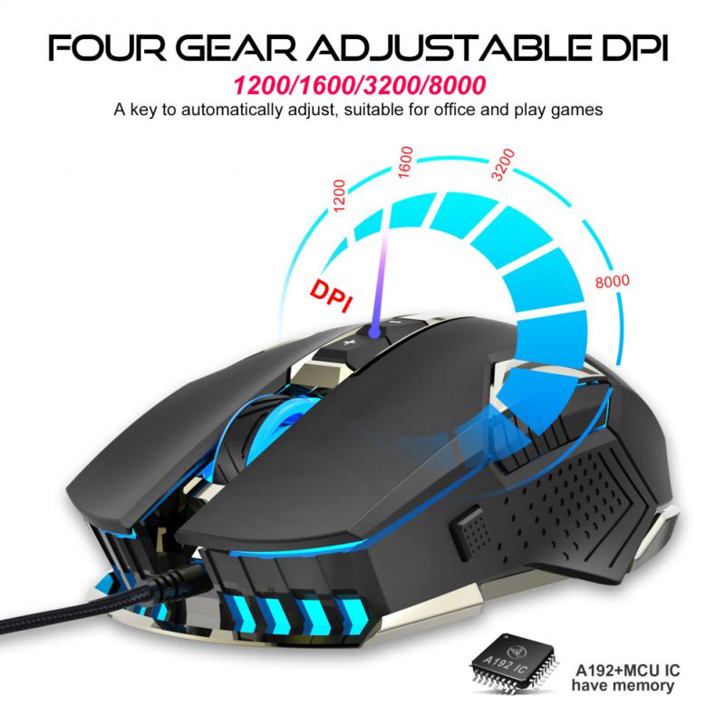 HXSJ-X200 Wired Mouse LED 4 Adjustable 8000 DPI US... – Grandado