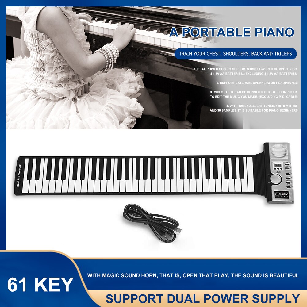 61 Keys Hand Roll Up Piano Portable Folding Electr... – Grandado