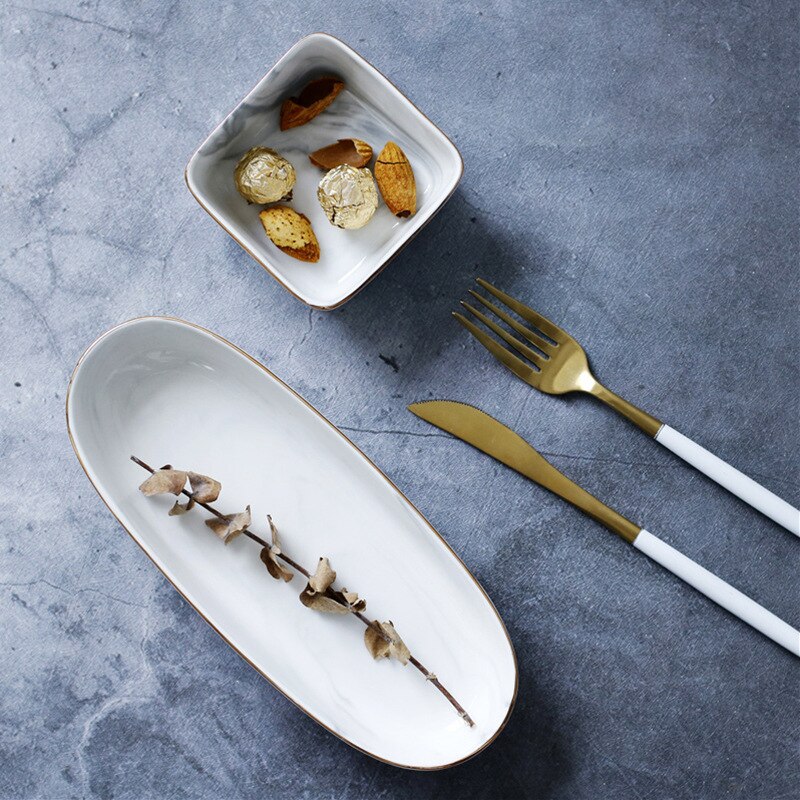 Gold Marble Ceramic Plate Dish Dessert Food Plate ... – Grandado