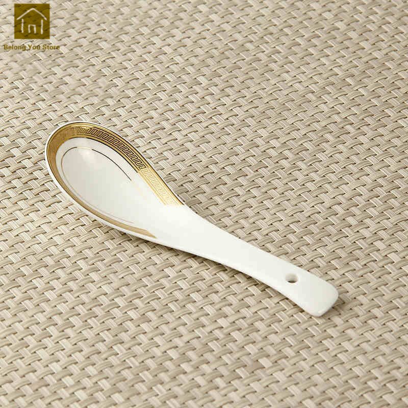 Chinese Style Ceramic Soup Spoon White Porcelain S... – Grandado