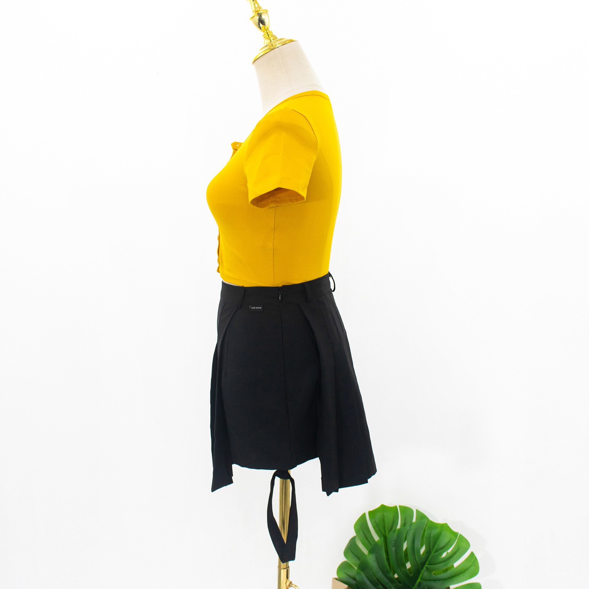 Zwarte Geplooide rok + t-shirt Suite voor vrouwen ... – Grandado