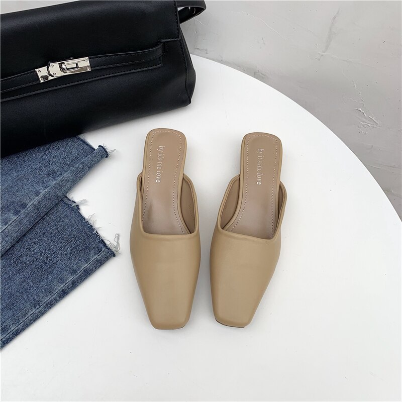2022 Leather Mules Slippers Women Round Toe Slides... – Vicedeal