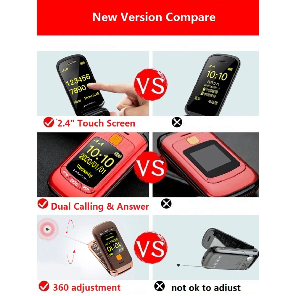 Flip cover Dual Screen Dual SIM SOS key Speed Dial... – Vicedeal