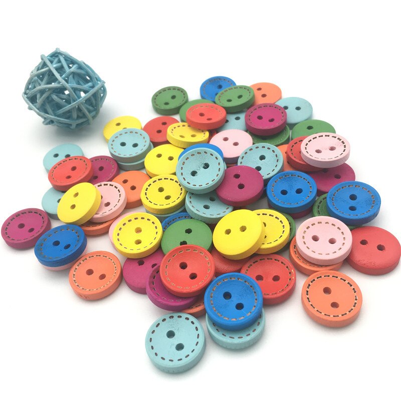 50pcs wooden buttons round colorful dotted line cl... – Vicedeal