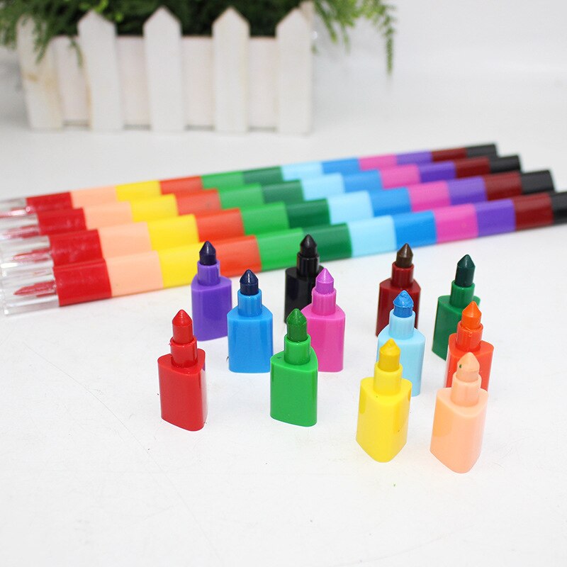 building block painting crayon 12 color crayon tri... – Grandado