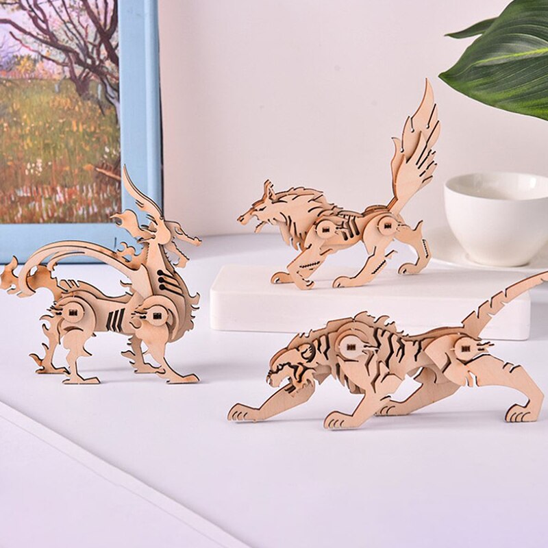 DIY 3D Wooden Puzzle Deer Tiger Wolf Model Buildin... – Vicedeal