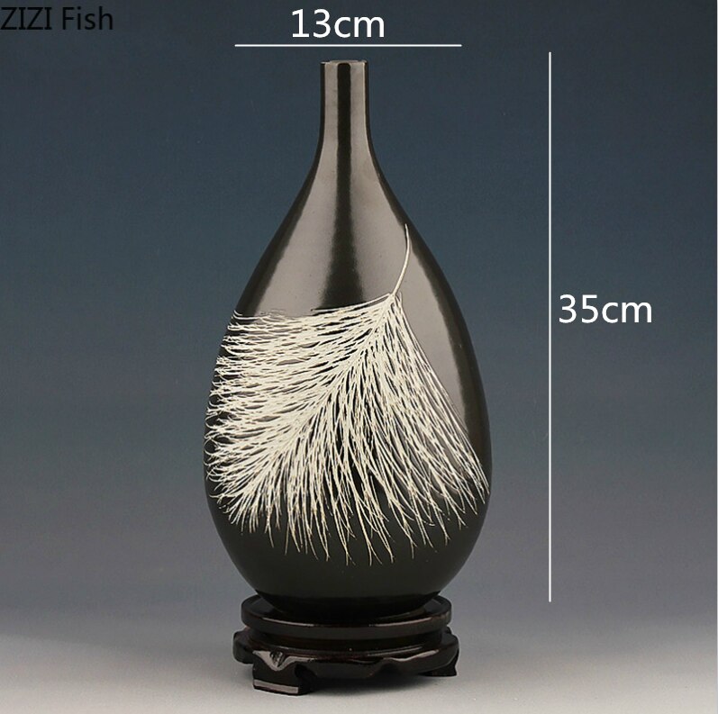ceramics Chinese Retro Leaves vase Decorative orna... – Grandado