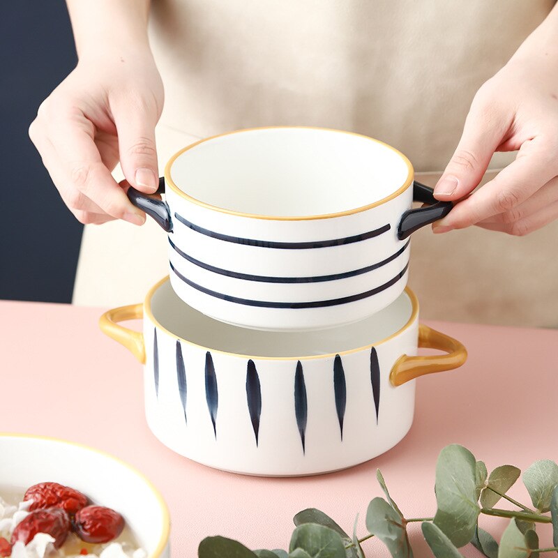 Ceramic Color glazed Double Ear Bowl with Lid Stew... – Grandado