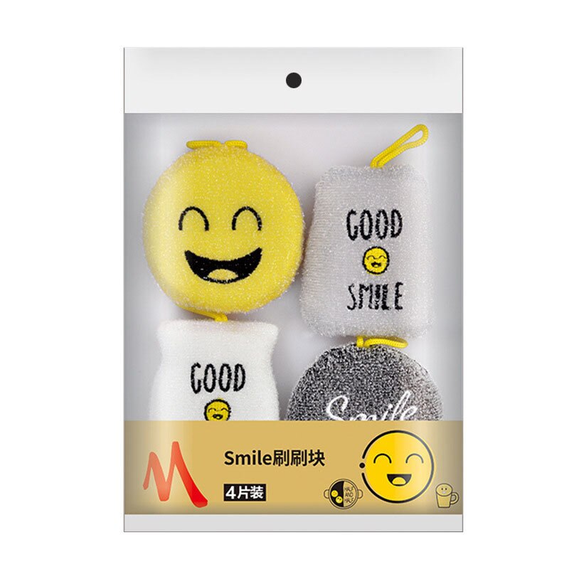 4pc Cartoon Smiley Face Dishwashing Sponges Kitche... – Grandado