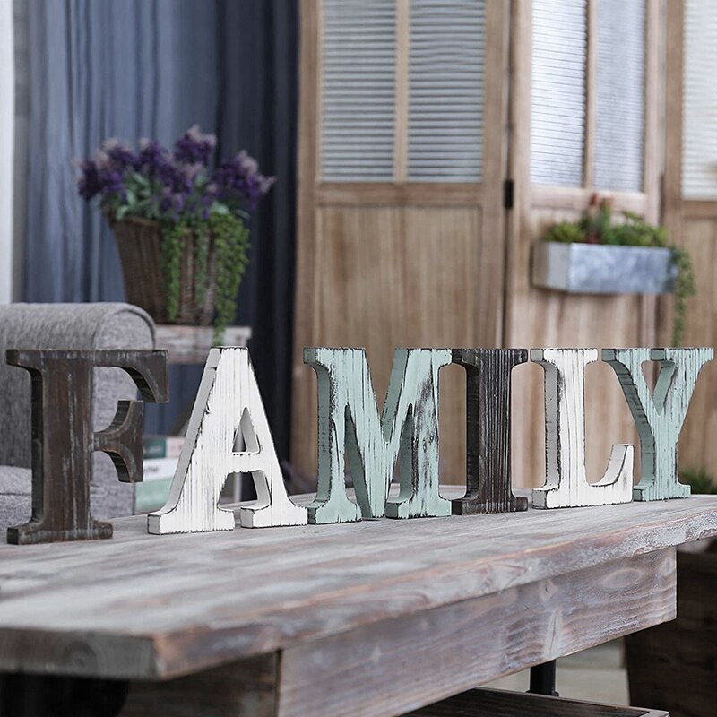 Rustic Multicolor Wood Tabletop Family Letters Sig... – Grandado