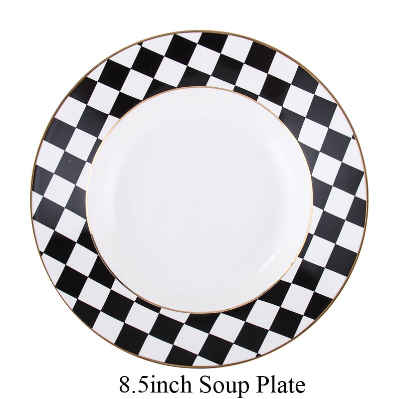 Fine Bone Porcelain Black and White Squares Dinner... – Grandado