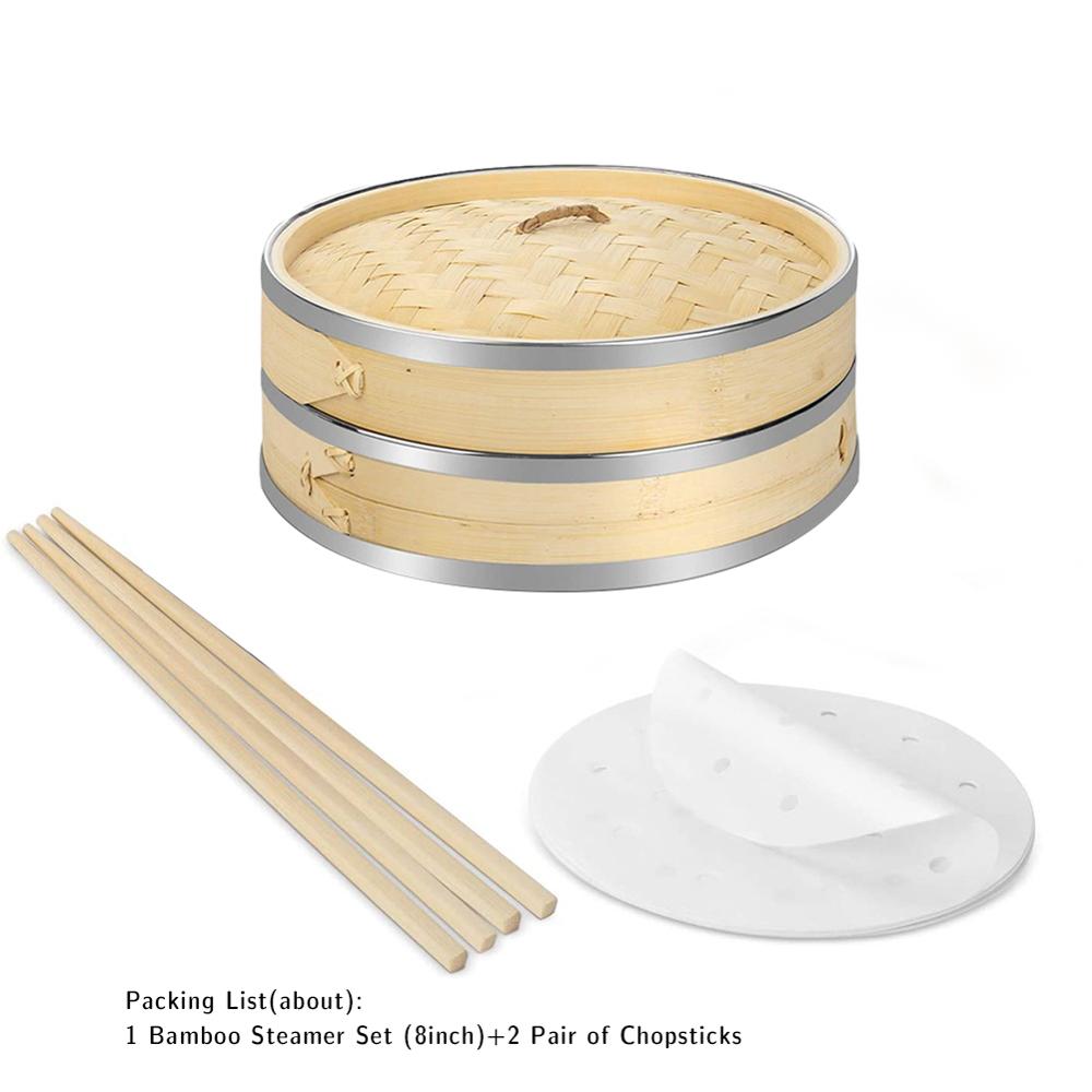8inch Bamboo Steamer Basket Set With Stainless Ste... – Grandado
