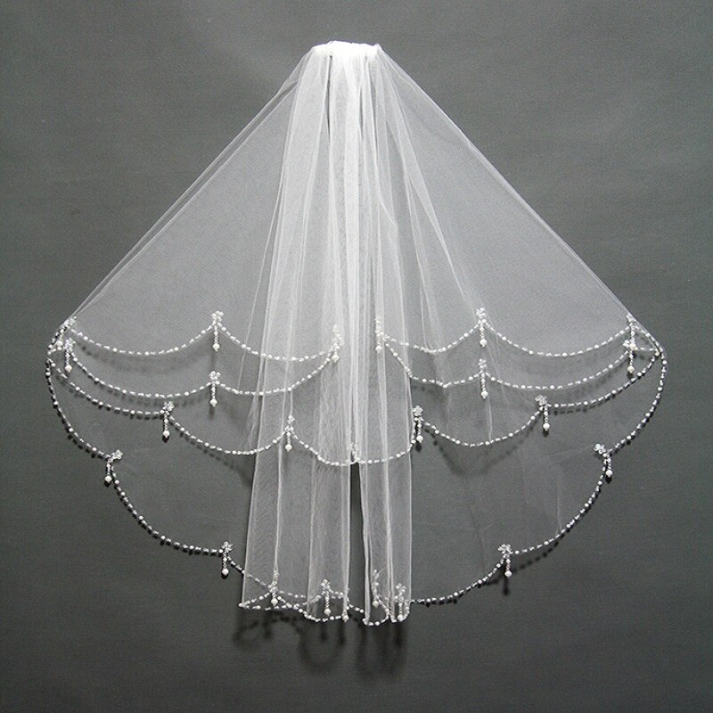 2 Tiers Wedding Veil Sequin Beaded Pearl Edge Blin... – Vicedeal