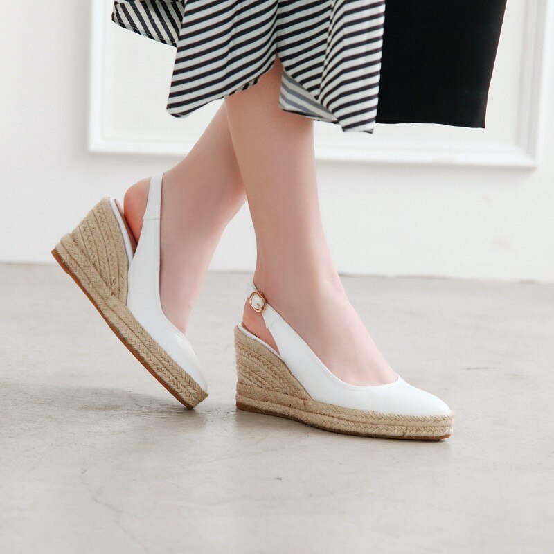 Straw Heel Wedges Platform Shoes Women Pointed Toe... – Grandado